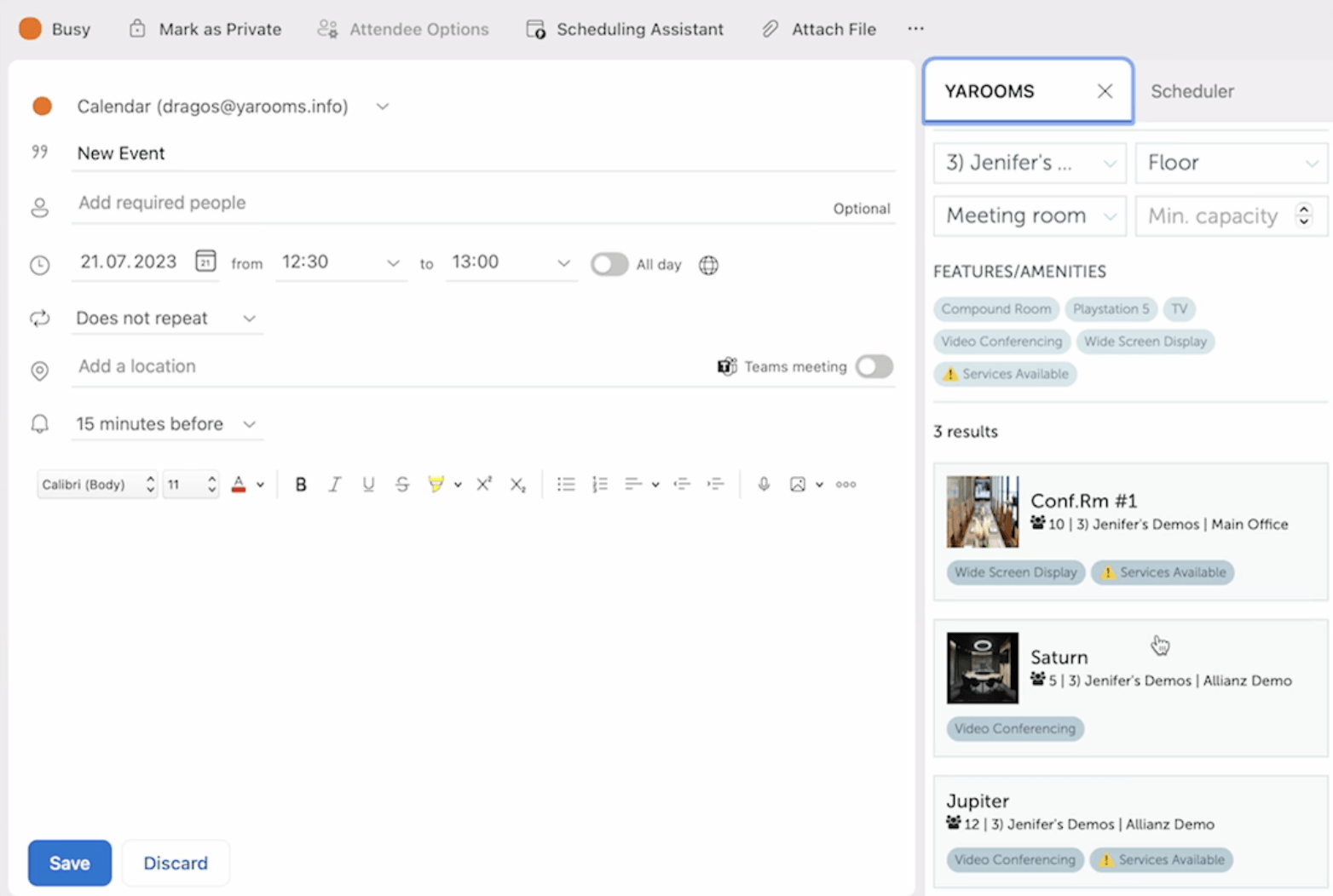 YAROOMS Outlook add-in: How to use it.
