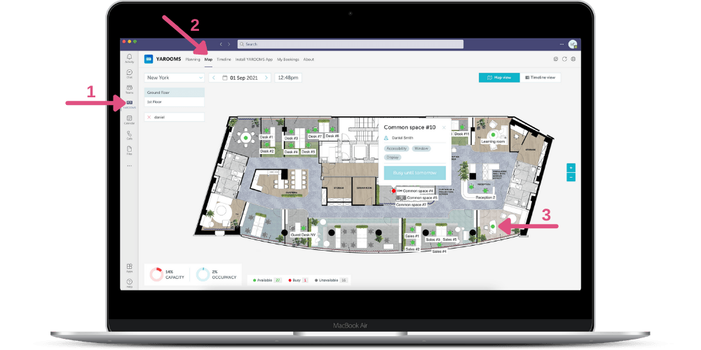 YAROOMS and Microsoft Teams Integration for Desk and Meeting Room Booking